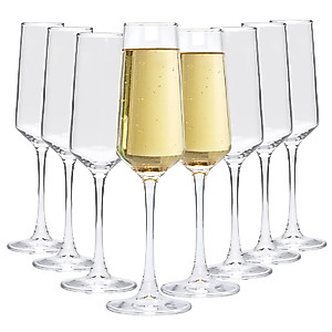 Ufrount Champagne Glasses Set of 8,Elegant 8oz Champagne Flutes,Clear Sparkling Champagne Flutes Glass Mimosa Glass for Prosecco,Restaurant,Wedding,Party,Anniversary