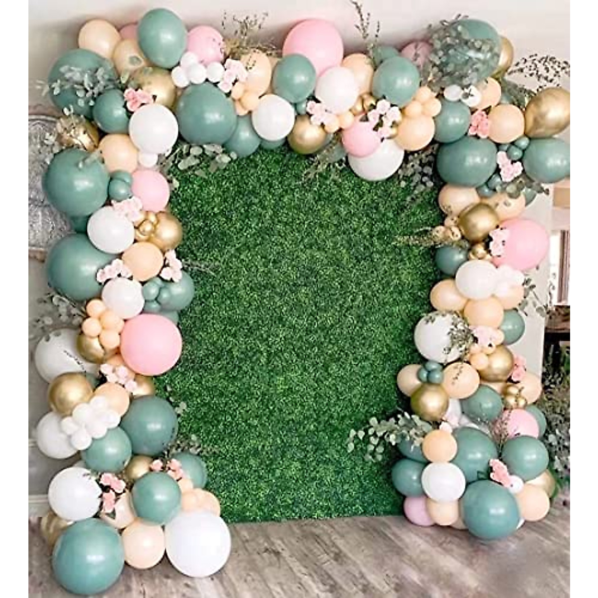 124PCS Sage Olive Green Blush Pink Peach Balloons Balloon Garland Arch Kit, Artificial Vines Eucalyptus Garland, We Can Bearly Wait Boho Gender Reveal Baby Shower Birthday Party Decorations for Girls