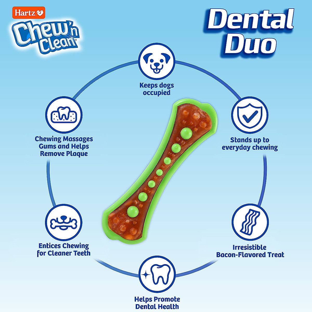 Hartz Chew 'n Clean Dental Duo Dog Treat & Chew Toy, Color Varies, Medium, 3 Pack