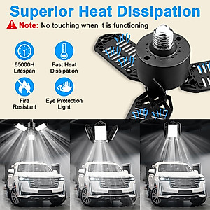 Kofarrten LED Garage Lights, 80W LED Garage Lights, Super Bright 8000LM 6500K Deformable LED Garage Ceiling Lights Shop Lights for Garage, Workshop, Basement，Warehouse (1Pack)