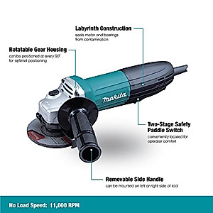 Makita GA4534 4-1/2" Paddle Switch Angle Grinder, with AC/DC Switch