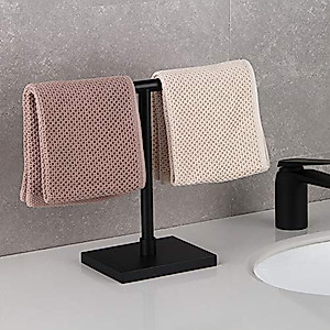 GERZWY SUS 304 Stainless Steel Hand Towel Holder Standing Tree Rack for Bathroom Vanities Countertop, Matte Black