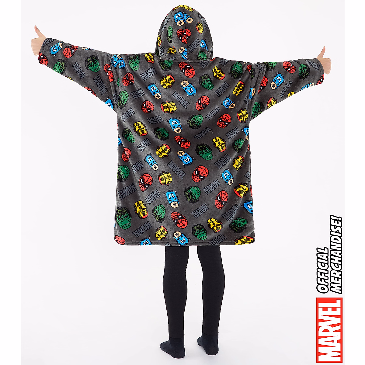 Marvel Hoodies for Boys, Fleece Oversized Blanket Hoodie Avengers Gifts for Boys (Grey Aop)