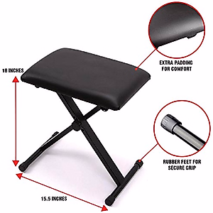 RockJam 61 Key Keyboard Piano Stand With Pitch Bend Kit, Piano Bench, Headphones, Simply Piano App & Keynote Stickers