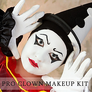 Wismee Clown Makeup Black White Red Cream Face Body Paint Clown Joker Zombie Vampire Skeleton Halloween Costume Fantasy Makeup Fancy Dress Up Cosmetics Set Oil Painting Art (White Red Black)