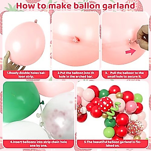 Amandir Strawberry 1st Birthday Party Decorations One Boxes, 120PCS Strawberry Balloons Garland Arch Banner Cake Topper Foil Number 1 for Berry First Sweet One Girl Birthday Baby Shower Fruit Supplies