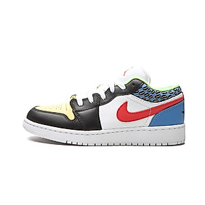 Nike Youth Air Jordan 1 Low GS White Mesh/Multicolor, Black/Lt Fusion Red/White, 7Y