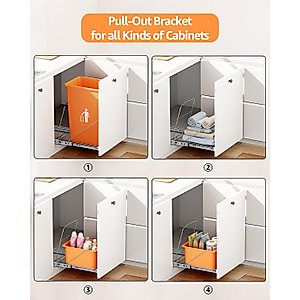 RUNMI Pull Out Trash Can Under Cabinet, Under Sink Trash Can Rack with Door Mounting Kit, Cabinet Trash Can Pull Out Kit Holds 7-10 Gallon Trash Can, for Kitchen Cabinet, Trash Can Not Included