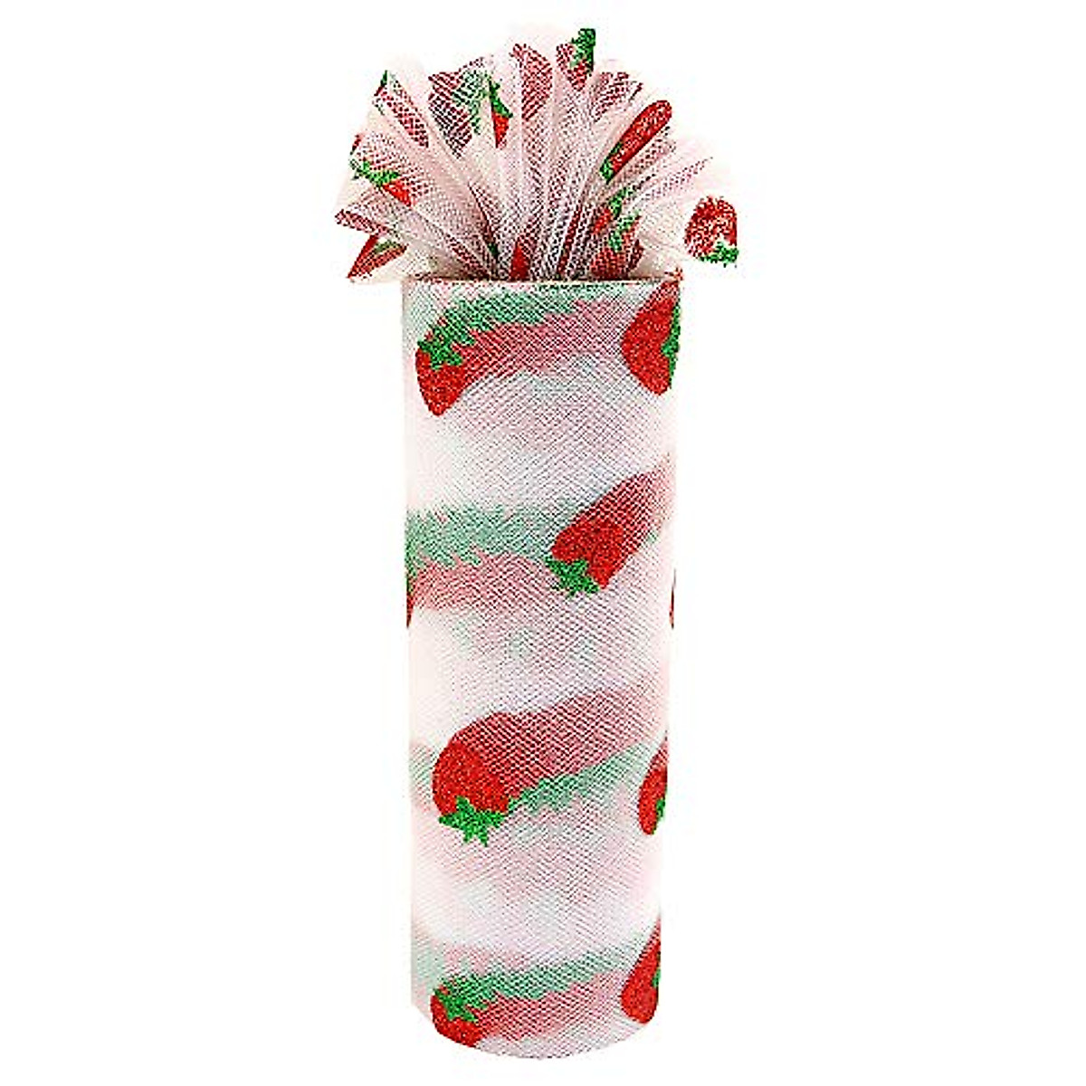 Yuanchuan Shiny Strawberry Glitter Tulle Rolls 6 inch x 10 Yards (30 feet) Tulle Rolls Spool Fabric Tutu for DIY Skirts Wedding Gift Wrap Sewing Crafting Bow Bridal Decorations Birthday Party(White)