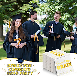 100 Pcs Graduation Napkins Party Decorations, Class of 2024 Congrats Gard Paper Cocktail Napkins, White and Gold Foil Napkins Disposable for High School College Graduation Party Supplies, Gold