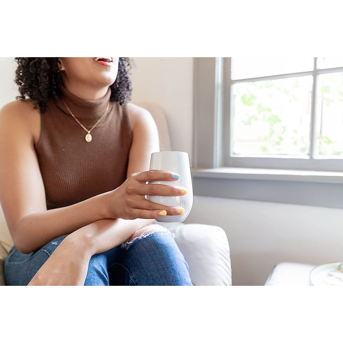 Simple Modern Wine Tumbler with Lid | Cute Stemless Glass Cup with Press-In Lid | Insulated Stainless Steel Coffee Mug | Gifts for Women Men Him Her | Spirit Collection | 12oz | Almond Birch