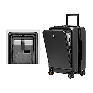LEVEL8 Road Runner Pro Carry-On Luggage, 20” Lightweight PC Hardside Suitcase with Wheels, Spinner Trolley for Luggages with Front Compartment, Tsa Lock, Dark Grey