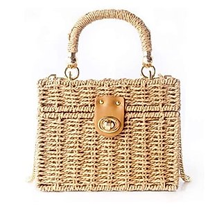 Handwoven Rattan vintage purse Bag Natural Chic Casual Handbag Beach Sea tote Basket Straw vacation Bag (Brown)