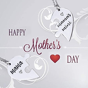 Nanafast 2 PCS Mother Daughter Necklaces Adjustable Stainless Steel Matching Heart Necklace Set Mother’s Day Valentines Gifts for Couples Mom and Daughter - mama