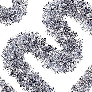 Sggvecsy 49.2Ft Christmas Silver Tinsel Garland Xmas Tree Decorations Christmas Metallic Twist Garland Ceiling Hanging Decorations for New Year Party Birthday Holiday Indoor Outdoor Supplies