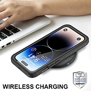 ZWWADR for iPhone 14 Pro Waterproof Case with Built-in Screen Protector Full Body Shockproof Dustproof Dirtproof Heavy Duty IP68 Waterproof Case for iPhone 14 Pro 6.1inch(Black)