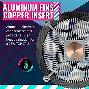 Cooler Master i70C LGA1700 ARGB Intel Low-Profile CPU Air Cooler, Anodized Black Aluminum Fins, Copper Insert Base, 95W TDP CPU Support, 120mm ARGB 3-Pin Fan for Intel LGA1700 For Desktop