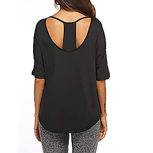 Pinspark Womens Breathable V Neck Cut Out Back Shirts Open Active Yoga Tops Black XL