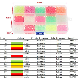 OriGlam 1500pcs Fishing Beads Assorted, Luminous Glow Fishing Beads Kit, Plastic Oval Beads Fishing Tackle, Luminous Fishing Bead Rigging Beads Fishing Lures Beads