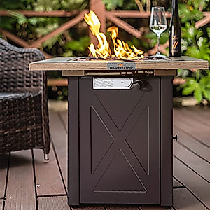 LEGACY HEATING Propane Fire Pit Table 28 inch Outdoor Gas Fire Pit Table, 50,000 BTU Steel 28" Fire Table with Lid and Lava Rock, Square Beige and Black Firepit Table for Outside Patio Backyard Garden
