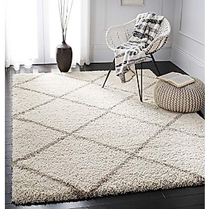 SAFAVIEH Hudson Shag Collection Area Rug - 8' x 10', Ivory & Beige, Modern Trellis Design, Non-Shedding & Easy Care, 2-inch Thick Ideal for High Traffic Areas in Living Room, Bedroom (SGH281D)