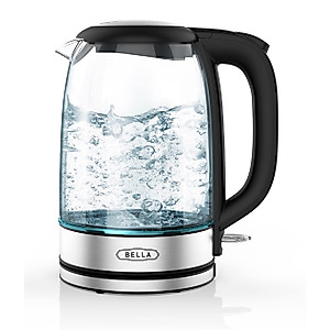 BELLA Electric Kettle and Water Boiler, 1.7L - Cordless Clear Glass LED Color Changing Portable Tea Pot with Auto Shut Off & Boil Dry Protection, Black