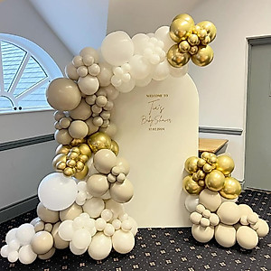 White Sand and Gold Balloons Arch Kit-141pcs Sand White Chrome Gold Netural Balloons for Boho Wedding Baby Shower Bridal Shower Engagement Birthday Party Decorations