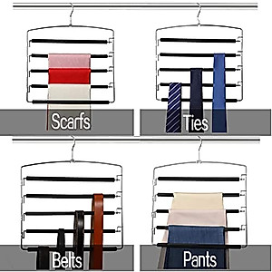 Homa Jia Pants Hangers Space Saver 3 Pack and 4 Heavy Duty Clips, Space Saving Multi Bar Metal Pant Hangers, Stable with Non-Slip Padding, Perfect for Hang Jeans Trousers Ties Scarf Belt Etc