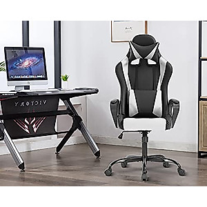Ergonomic Office Chair PC Gaming Chair Cheap Desk Chair PU Leather Racing Chair Executive Computer Chair Swivel Rolling Lumbar Support for Women Men, White