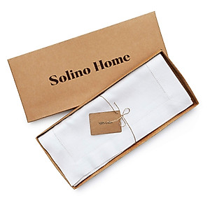 Solino Home White Linen Table Runner 54 inches – 100% Pure Linen 14 x 54 Inch Classic Hemstitch Table Runner – Small Coffee Farmhouse Table Runner for Spring, Summer, Indoor, Outdoor