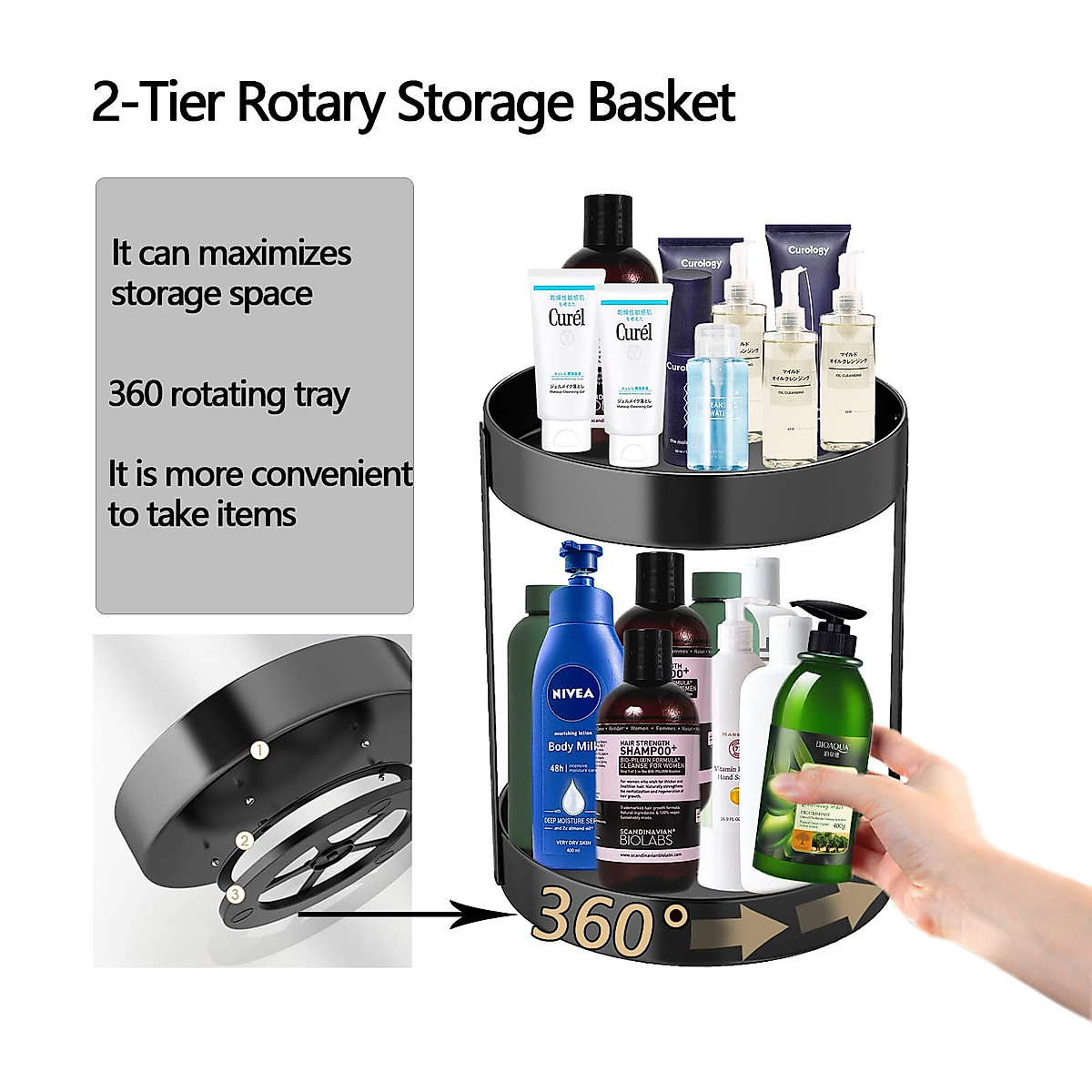 trlry 2 Pack Under Sink Organizer And Storage,2 Tier Under Bathroom Sink Organizers and Storage,Kitchen Sink Organizer,Lazy Susan Turntable for Cabinet,Turntable Organizer,Under Cabinet Storage