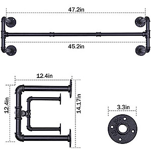 Clothes Rack Industrial Pipe Rack Wall Mounted Heavy Duty Black Iron Garment Rack Space-Saving Iron Garment Rack Multi-Purpose Hanging Rod Bar for Laundry Room Retail Display Clothes Rod for Closet Easy Assembly for Small Space 47.2 x 12.2 x 10.2 Inches ,