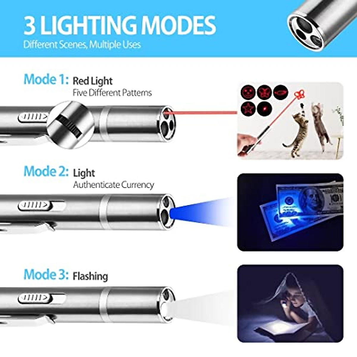 Cat Laser Toy, Interactive Toy with Red Dot LED Light Pointer, Long Range 3 Modes Lazer Projection Playpen for Kitten Interaction, Suitable for Cat Outdoor Pet Chasers Teasing Training Exercises