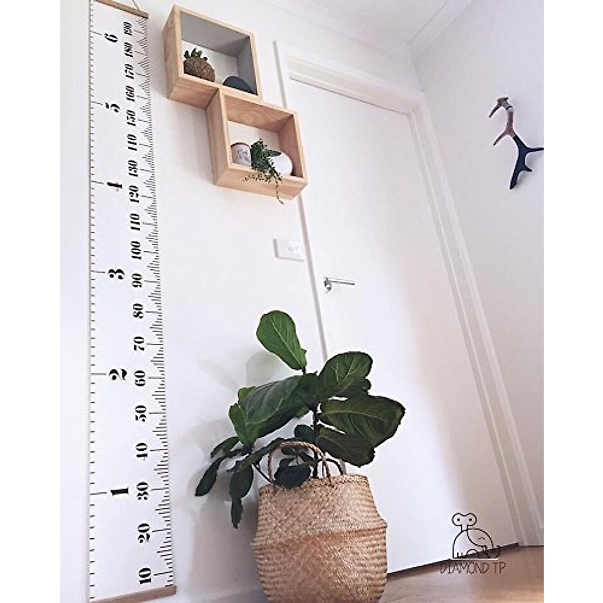 MinoMia Kids Growth Chart, Wood Frame Fabric Canvas Height Measurement Ruler from Baby to Adult for Child's Room Decoration 7.9 x 79in (7.9 x 79in, White & Black)