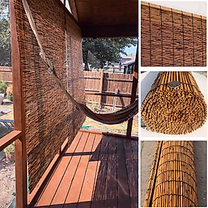 Patio Shades Roll Up Outdoor, Bamboo Blinds for Outdoor Patio, Thernal Insulated Shading Reed Blinds, Blackout Bamboo Shade, Privacy Screen, Cordless, 24″ 30″ 34″ 36″ 39″ 43″ 48″ 51″ 55″ 70″ Width