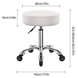 WKWKER Heavy Duty Rolling Stool with Wheels Hydraulic Swivel Adjustable Rolling Stool Ergonomic Thick Leather Seat Stool Chair for Kitchen Drafting Lab Office Salon Message Stool – White