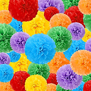Estune 48 Pcs Tissue Paper Pom Poms 14''/ 12''/ 10''/ 8''/ 6'' Tissue Paper Flowers Decorations for Wedding Birthday Bridal Shower Baby Shower Decor (Rainbow)