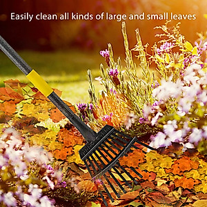 Oliynedy Leaf Rake for Gardening, Adjustable Metal Garden Rake for Leaves Long Handle 30-60", 11 Tines 9" Wide Small Lawn Collapsible Yard Adult Kids Rake for Camping Flower Beds Mulch Shrub