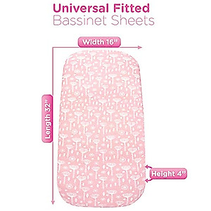 Baby Bassinet Sheet Set for Boy and Girl, 3 Pack, Universal Fitted for Oval, Hourglass & Rectangle Bassinet Mattress, Fitted Sheets Size 32 x 16 x 4 Inches, Pink Stars