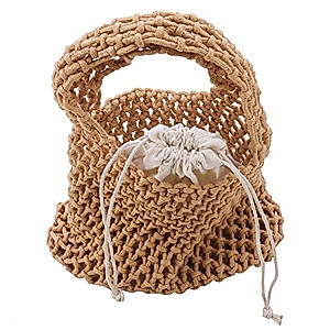FAJIA Hand-woven Soft Small Straw Shoulder Bag Boho Straw Tote Bag Retro Summer Beach Bag