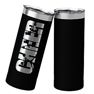 Cuptify Cheer Tumbler with Lid Laser Engraved on Black 22 oz Skinny Cup for Cheerleader Vacuum Insulated Birthday Gift for Cheerleading, Cheer Squad, Women
