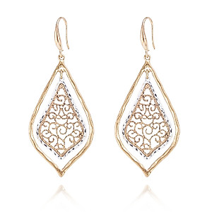 ALLISON ROSE ATELIER – Boho Filigree Two-Tone Dangle Earrings - Exquisite Handcrafted Jewelry for Boho Chic Style - Large Two Tone Worn Gold and Silver Plated Earring Set