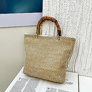 CWCYYDSYY Women's Straw Bags Tote with Bamboo Handles Rattan Woven,Handbag Summer Boho Beach Purse(Brown)