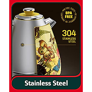 Hazel Quinn X Eduardo Recife Collaboration Electric Kettle with Thermometer - 1.7 Litres / 57.5 Ounces Retro Tea Kettle, All Stainless Steel, Fast Boiling 1200W, Cordless, BPA-free, Automatic Shut-Off