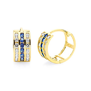 14k REAL Yellow Gold 5mm Thickness Huggie Hoop Earrings - Blue (10 x 10 mm)
