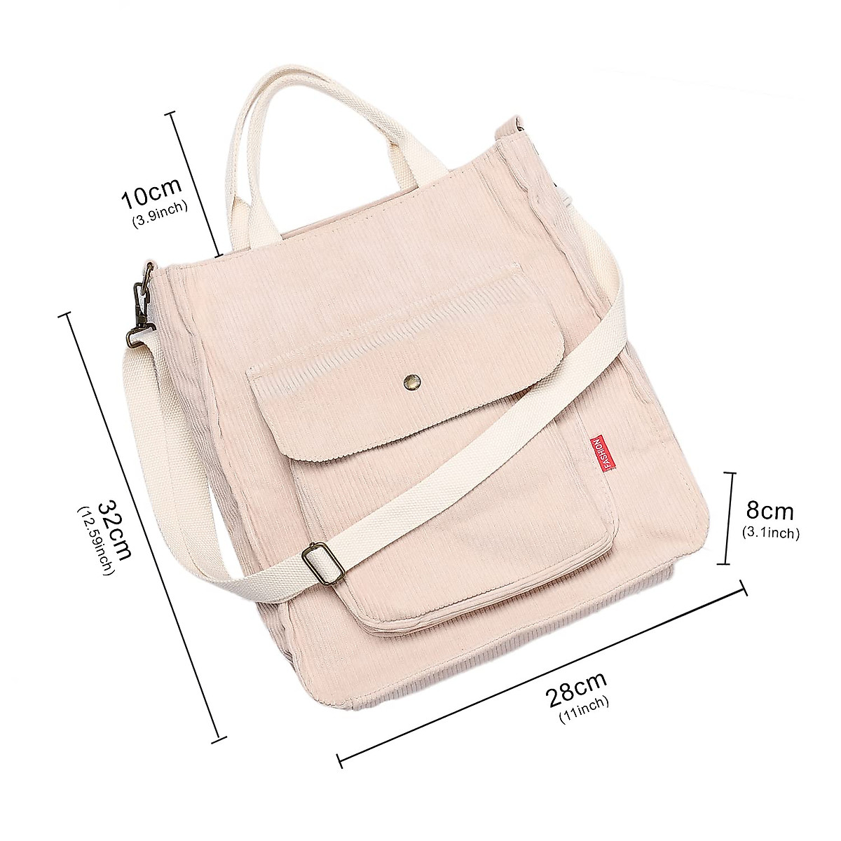 Etercycle Crossbody Bag for Women, Corduroy Tote Bag Casual Shoulder Handbags Big Capacity Shopping Bag with Zipper and Outer Pocket (Beige)