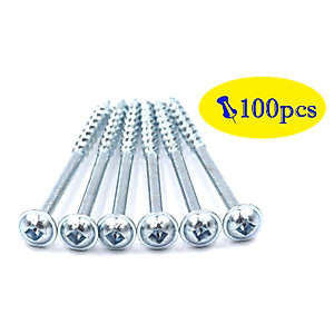 FGen 100pcs Square Groove Head Wash Wood Screw Coarse Tooth with Washer Head #8-2-1/2 inch