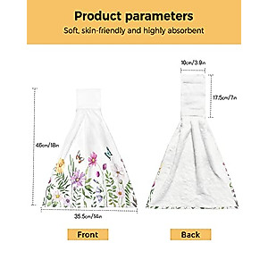 Spring Blossom Flowers and Butterfly Hanging Kitchen Towels Soft Absorbent Hand Tie Towels Set with Hook&Loop,Botanical Plants on White Tea Bar Dish Cloths Towel for Bathroom Laundry Room BBQ,2pc