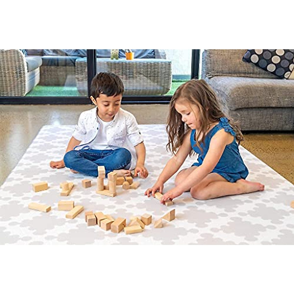 Stylish Reversible Foam Floor Mat | Play mat for Toddlers, Baby Play mat, Tummy time Crawling mat | Kids Play mat | Yoga Mat | Non-Toxic, Waterproof, Durable, Easy-to-Clean | Large Blue - Gray