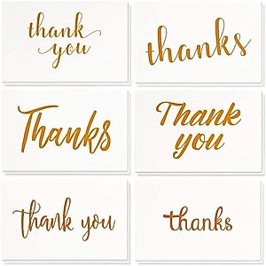 Thank You Card Bulk Set, Gold Font Designs, Blank Interior (4 x 6 In, 36 Pack)